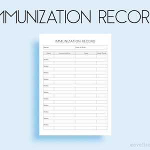 Immunization Record Clean & Minimalist Design A4, A5, A6 Printable - Etsy