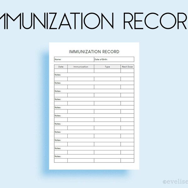 Immunization Record Card - Etsy