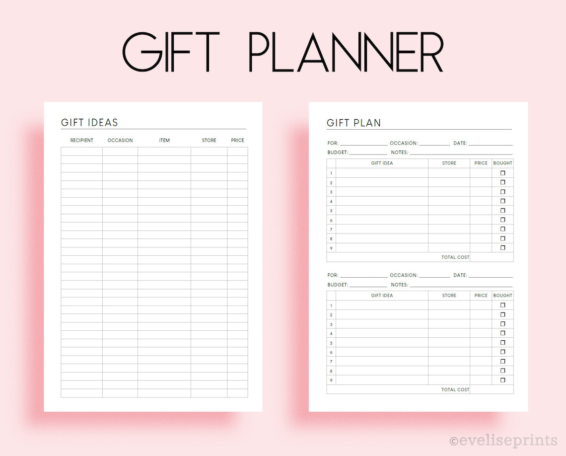 Gift Planner Clean and Minimalist Design A4, A5, A6 Printable Pages - Etsy