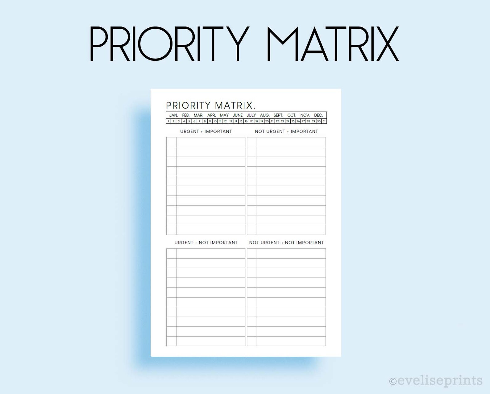 Priority Matrix Daily Task Planner Clean & Minimalist Design A4, A5, A6 ...