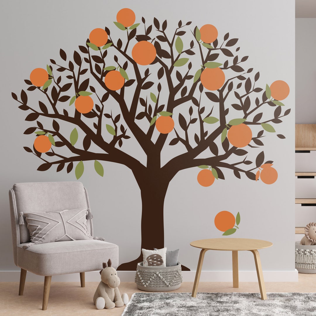 Personalized Orange Tree Wall Decal, Custom Trunk, Leaf, Orange Colors ...
