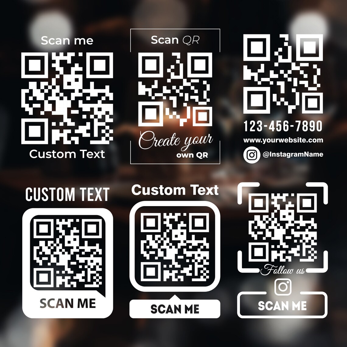Custom QR Code, Scan Me QR Code Custom Text, Social Media Window Wall ...