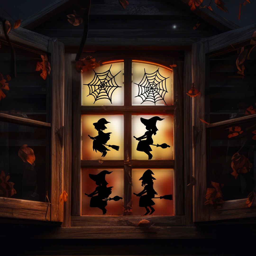 Halloween Wicked Witch and Spider Web Window Decal Set - Halloween ...