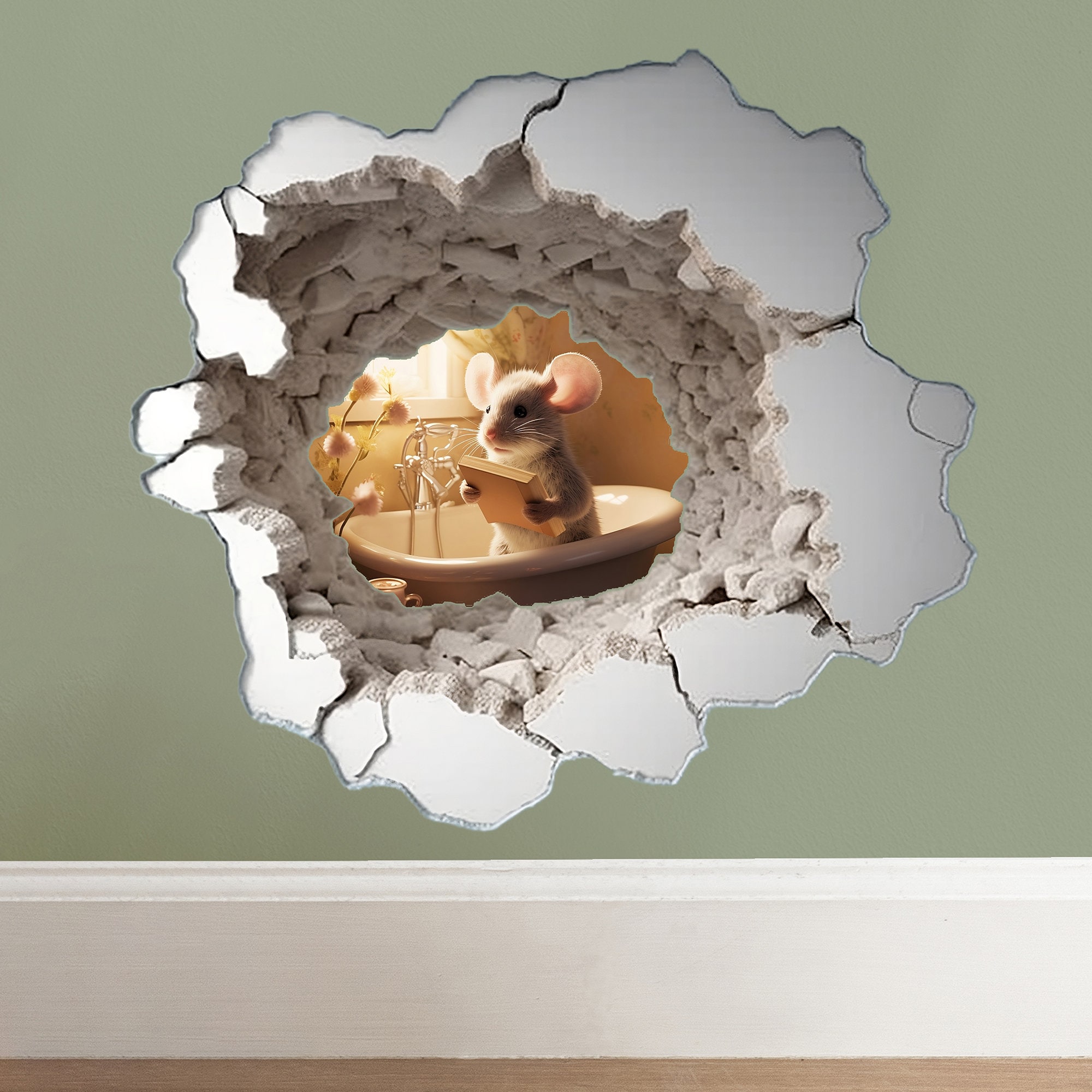 Cute Mouse Hole, Mouse Hole Sticker Transparent Vinyl Decal, A Cute ...