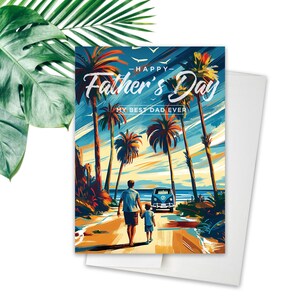 Tropical Beach Father's Day Card - Vintage-inspired Illustration With ...