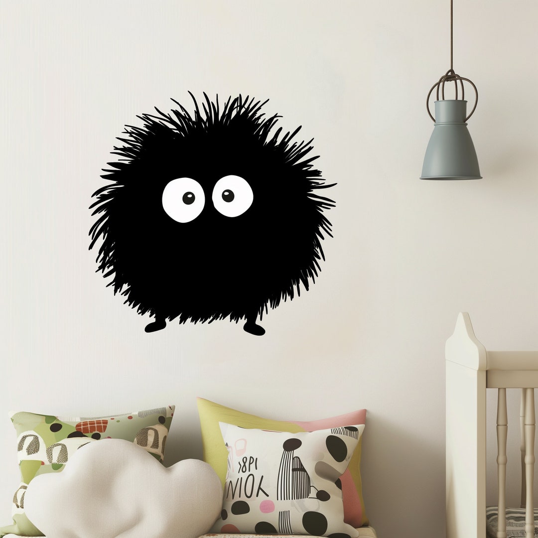 Adorable Black Fuzzy Monster Wall Decal for Kids Room Cute Cartoon ...