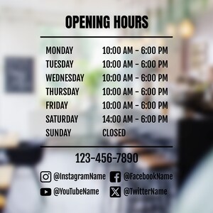 Custom Business Opening Hours Sign - Personalized Shop Front Open Hours ...