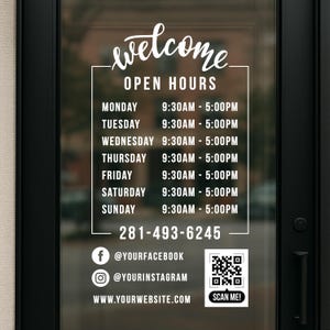 Custom Business Hours Decal, Hours of Operation Decal, Store Hours ...