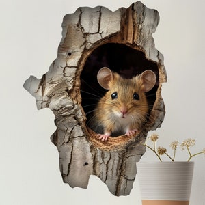 Mouse Peeking Out From Mouse Hole Decal - Rustic Mouse Hole 3D Wall ...