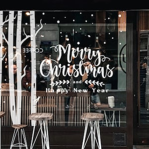 Winter Tree Forest Merry Christmas and Happy New Year Window Decal ...