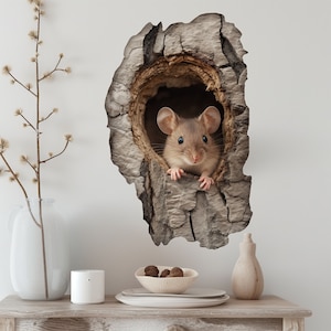 Mouse Peeking Out From Mouse Hole Decal - Rustic Mouse Hole 3D Wall ...