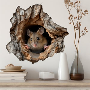 Mouse Peeking Out From Mouse Hole Decal - Rustic Mouse Hole 3D Wall ...