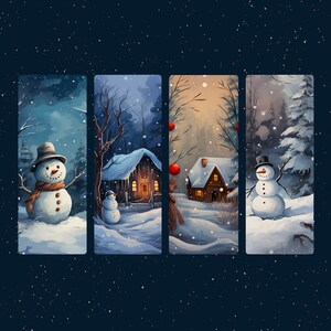 Bookmark Set of 8 | Custom Bookmarks | Christmas Winter Cabin, Snowman ...