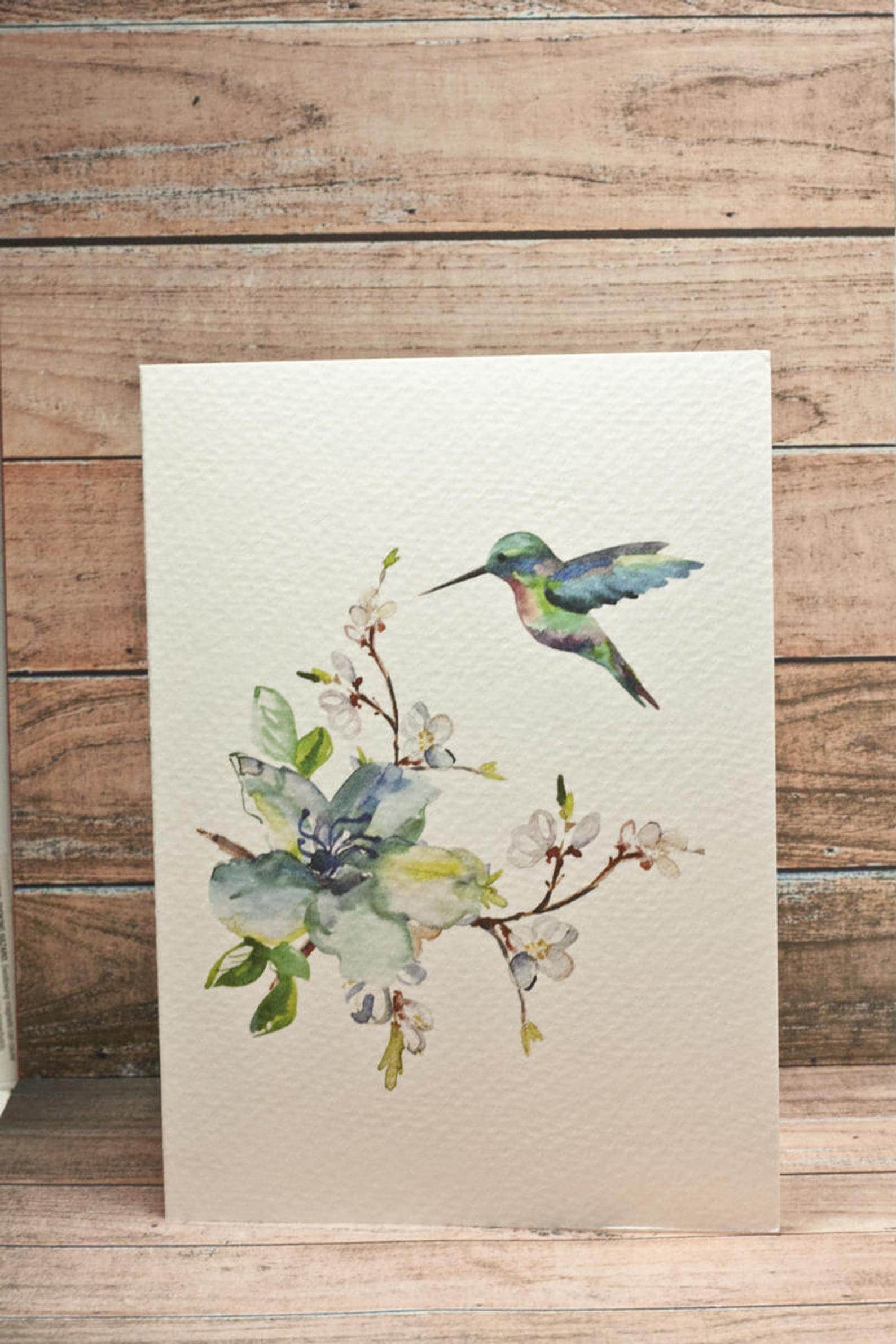 Watercolor Spring Flowers & Hummingbird set of 2 - Etsy