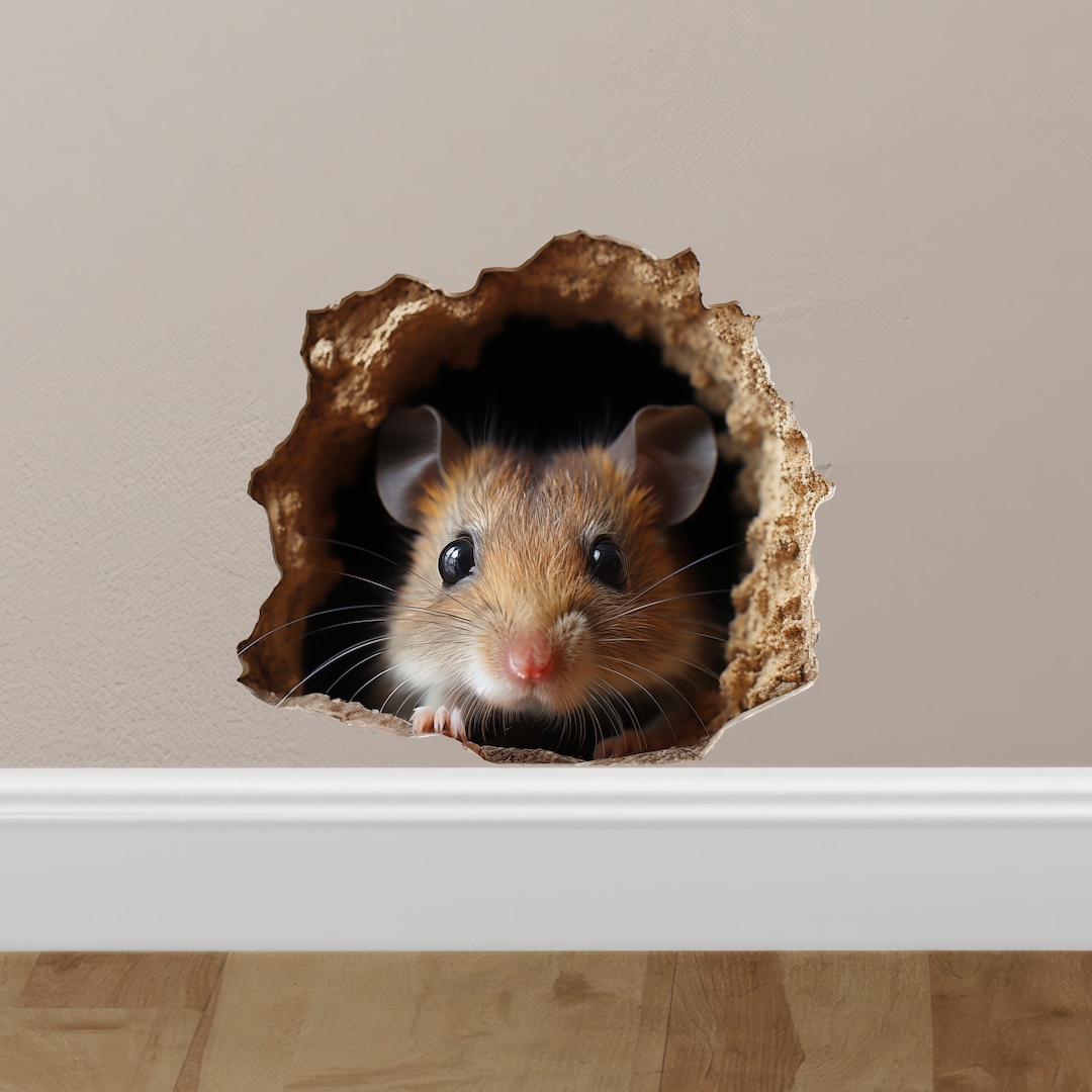 Cute Mouse Hole, Realistic Mouse Hole Sticker Transparent Vinyl Decal ...