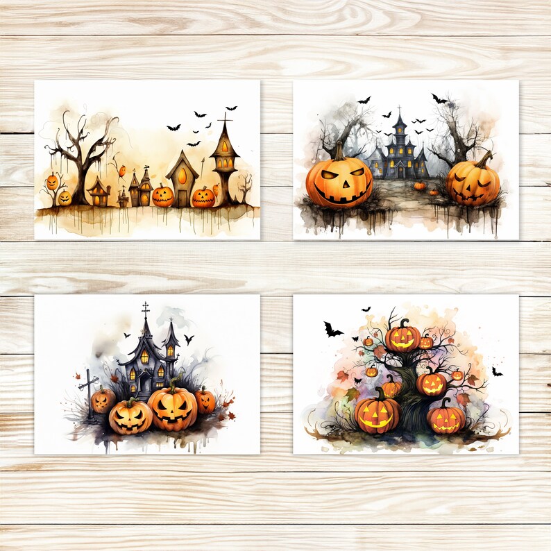 Happy Halloween Card Set Watercolor Halloween Cards Fall - Etsy