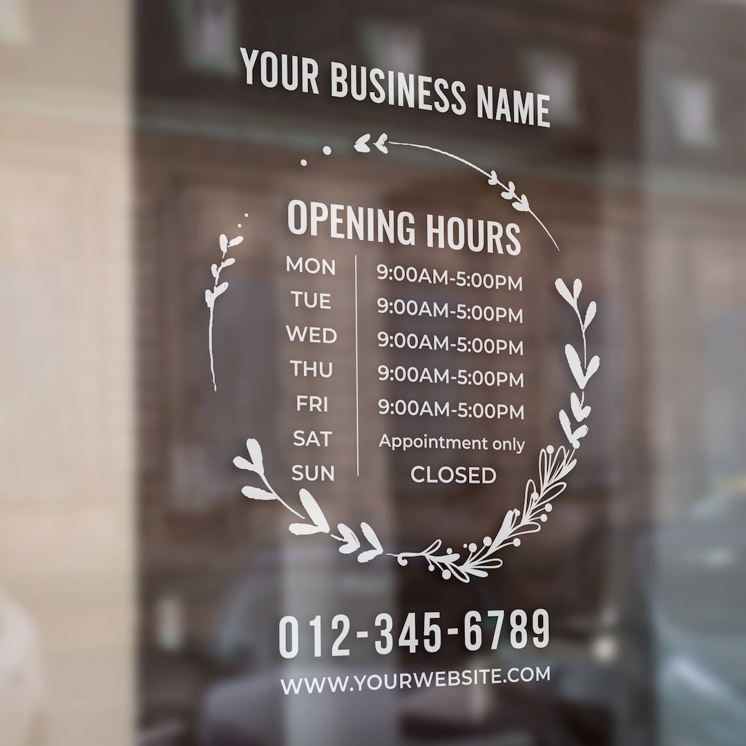 Custom Store Hours Decal, Business Hours Vinyl for Storefront ...