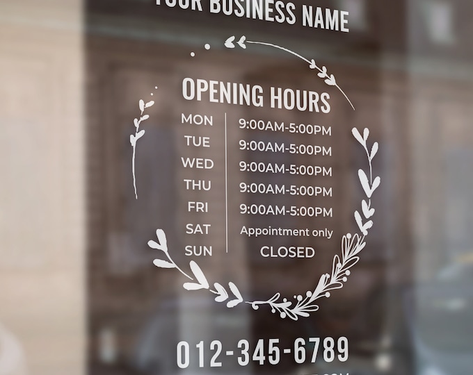 Store Hours Decal Business Hours Decal Custom Storefront Decal Business ...