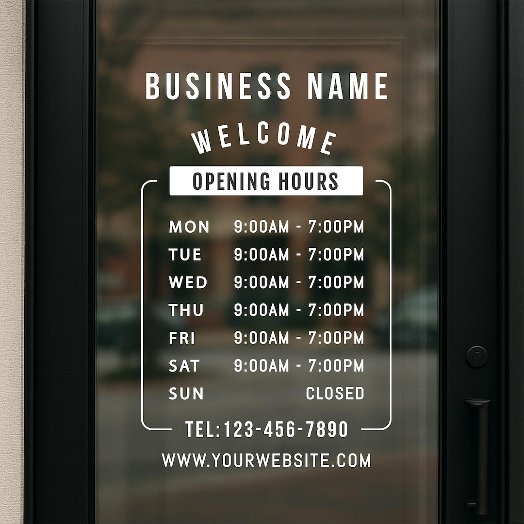 Custom Business Hours, Hours of Operation Decal, Store Hours Window ...