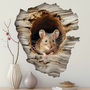 Mouse Peeking Out From Mouse Hole Decal - Rustic Mouse Hole 3D Wall ...