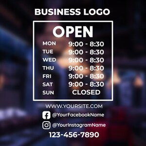 Custom Business Hours Decal, Opening Hours Custom Logo, Open Hours ...