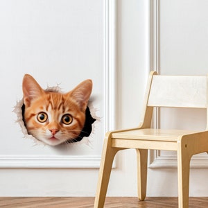 3D Cat Vinyl Wall Sticker Decal for Bedroom, Living Room, and Bathroom ...