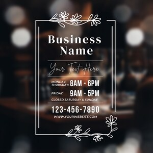 Custom Business Hours Decal, Hours of Operation Decal, Store Hours ...