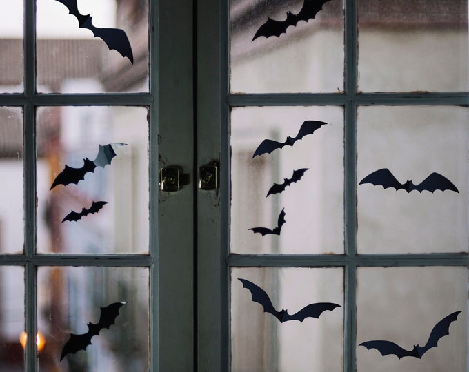 Halloween Bat and Moon Window Sticker Pack, Bat Window Stickers ...