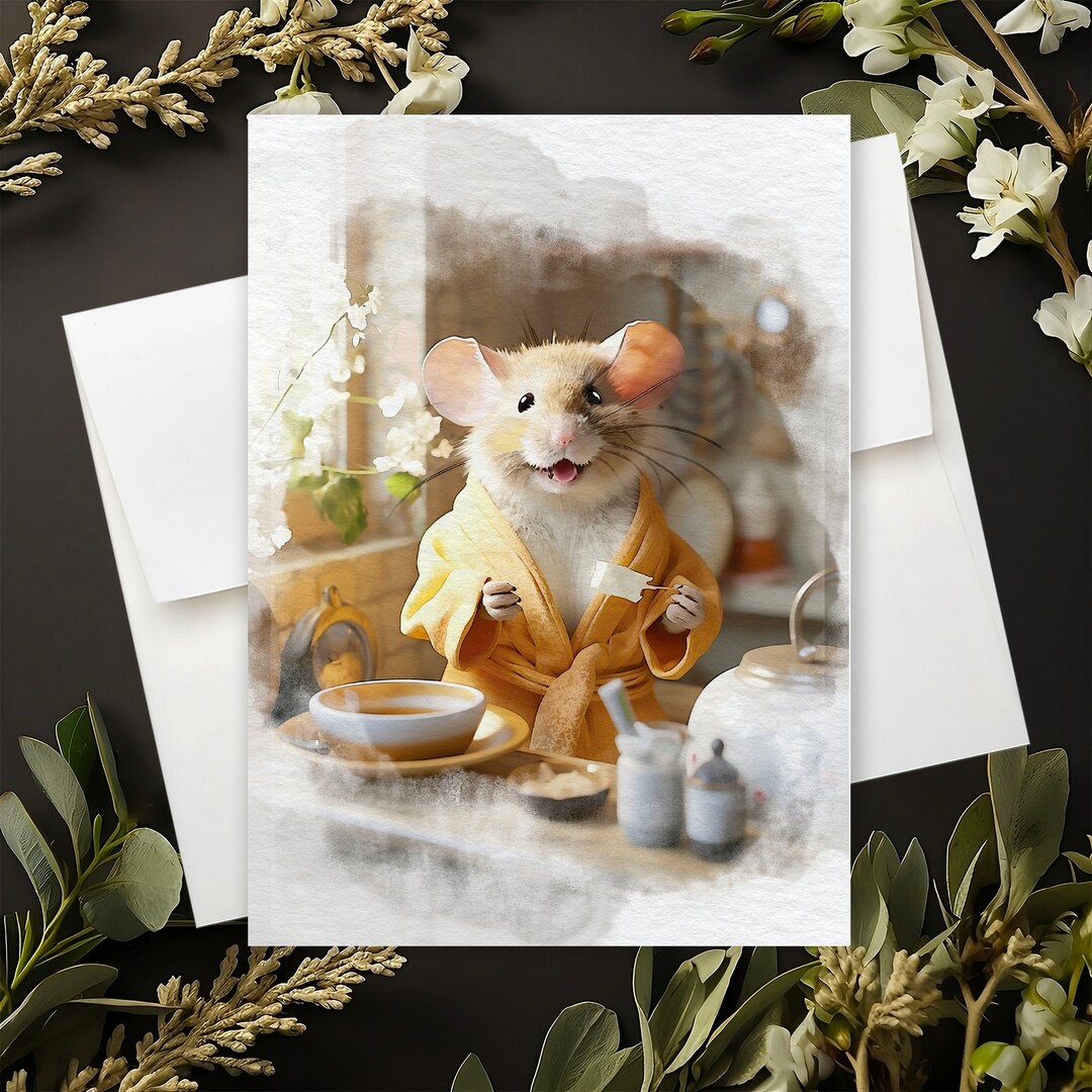 Funny Mice Greeting Card, Watercolor Mouse Cards, Happy Birthday Card ...