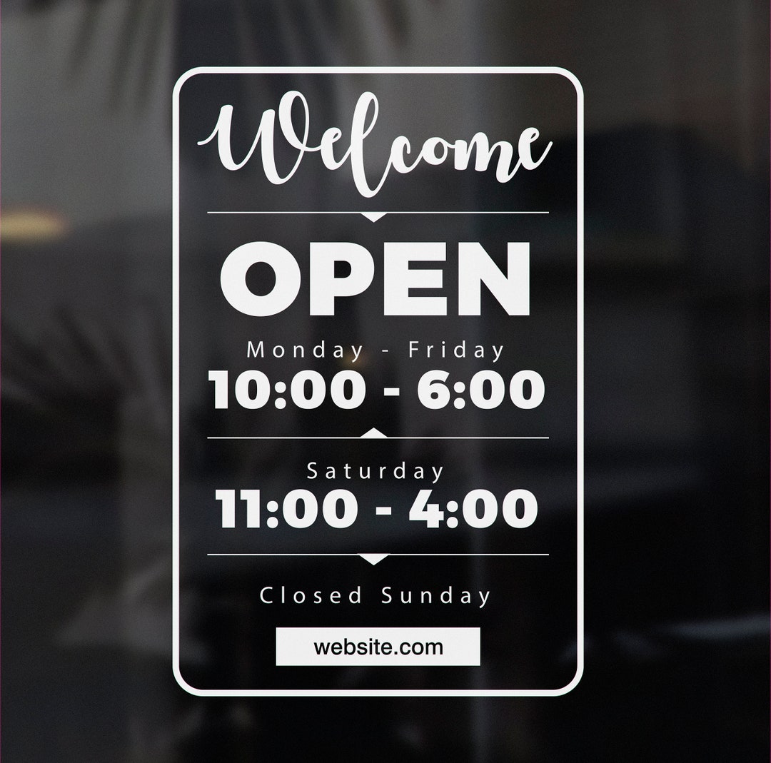Store Business Hours Decal, White Hours of Operation Decal, Store Hours ...