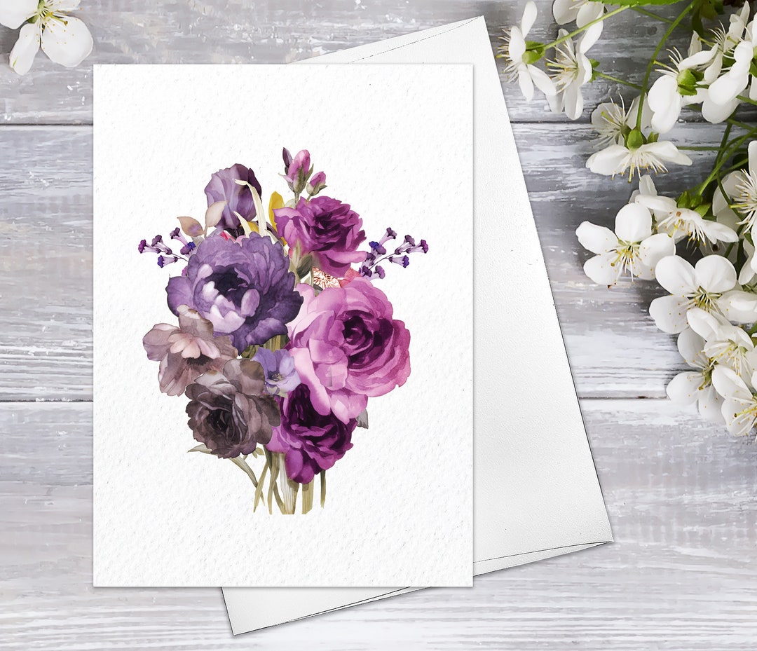 Purple Rose Floral Fine Art Note Cards Floral Blank Watercolour Card ...