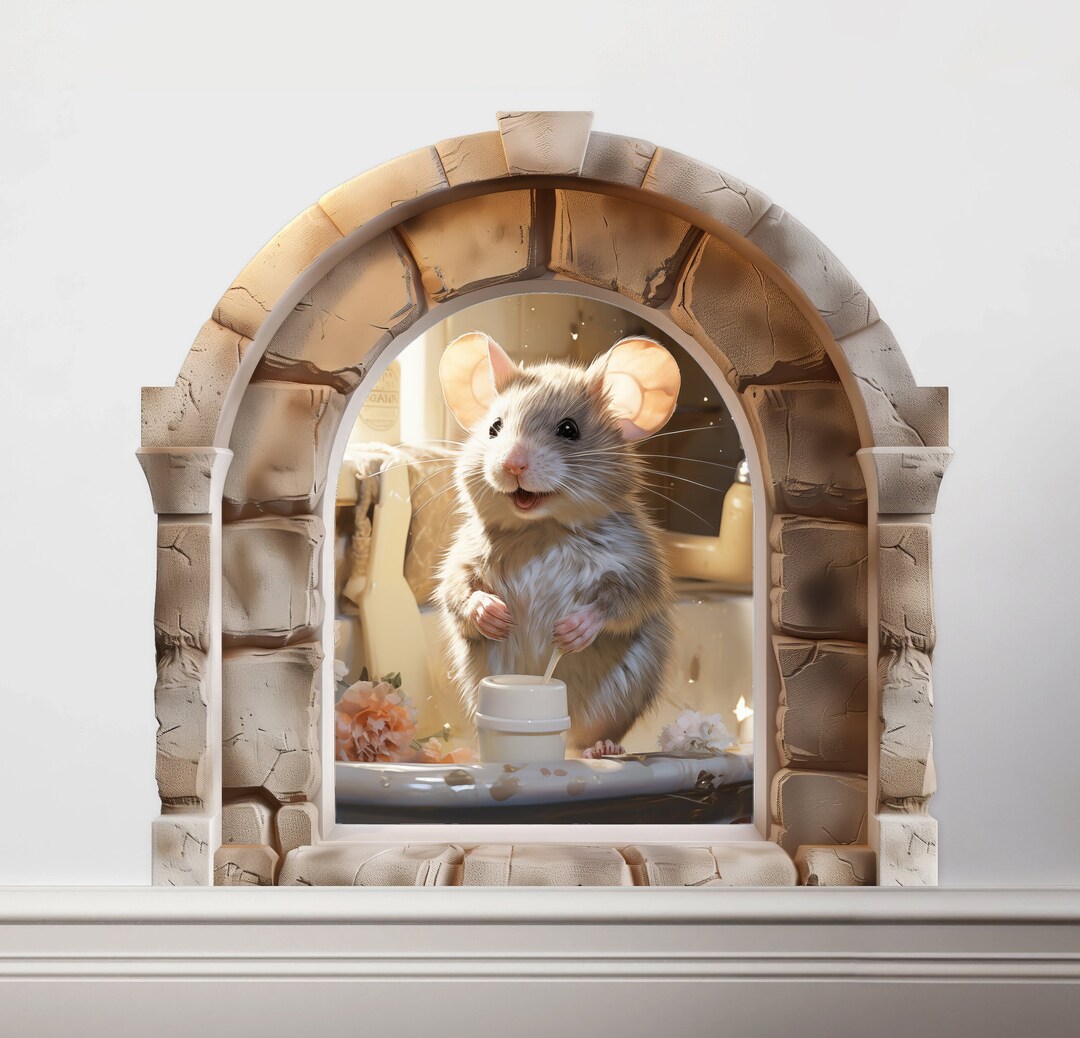 Adorable Bathing Mouse Mural, Cute 3D Hamster Baker Wall Decal, Cute ...