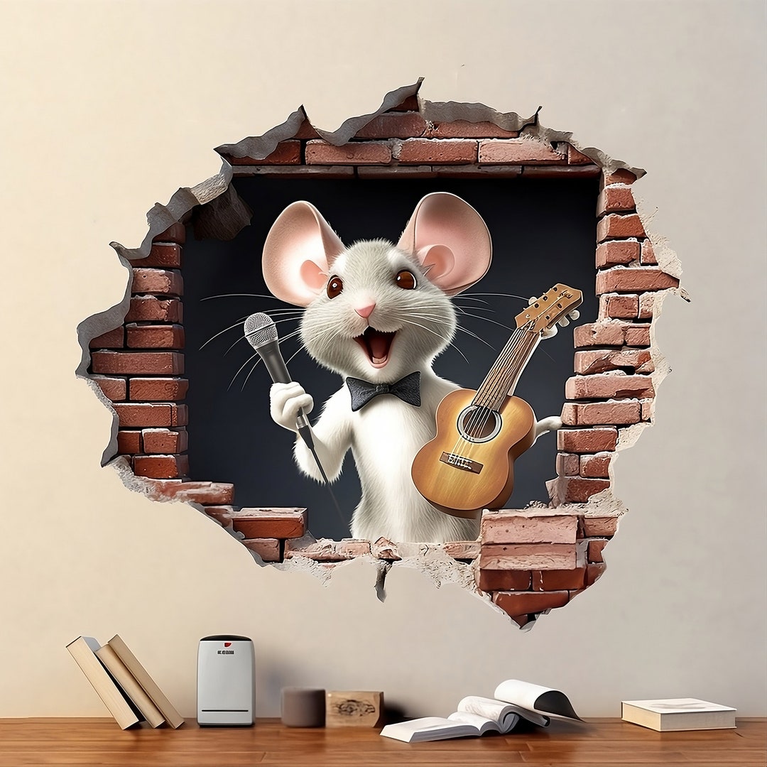 Cute Mouse Hole - Music Mouse Vinyl Decal, Singing Mouse Sticker ...