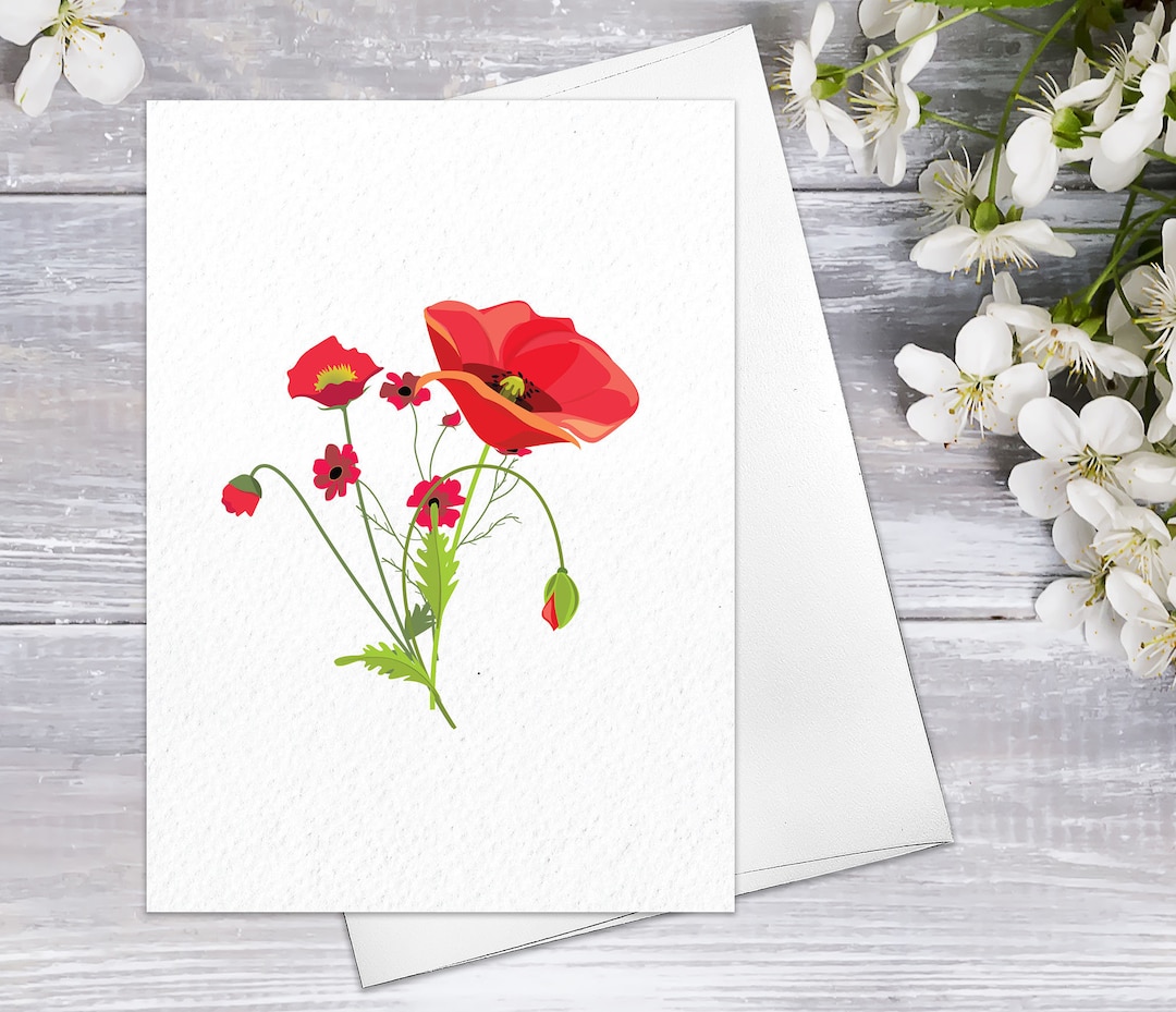 Poppy Flower Note Cards With Envelopes Floral Blank Watercolour Card ...