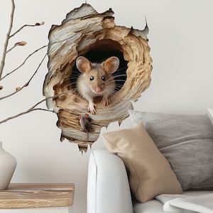Mouse Peeking Out From Mouse Hole Decal - Rustic Mouse Hole 3D Wall ...