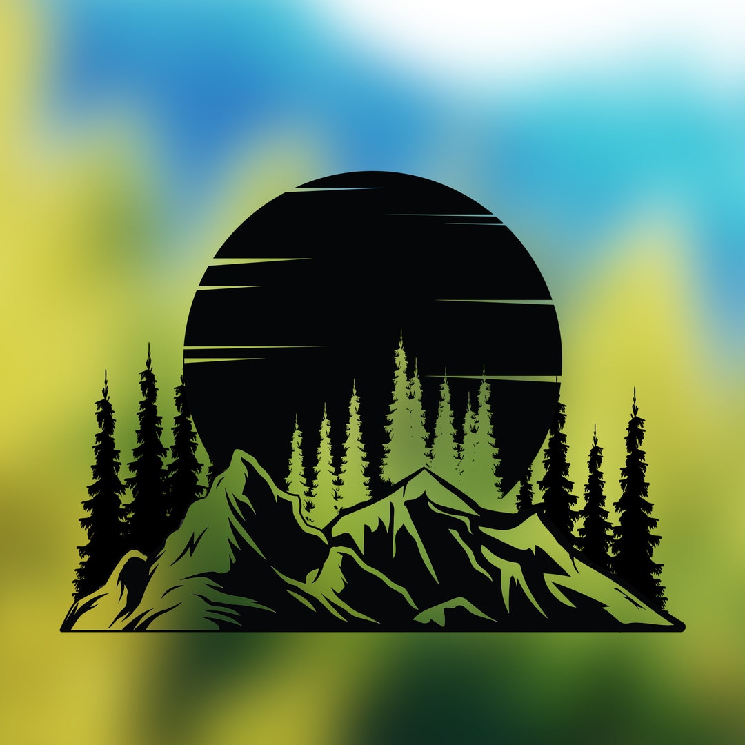 Wilderness Scene Car Decal - Sunset Mountains & Pines Vinyl Sticker ...