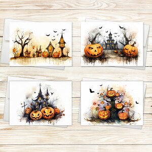Happy Halloween Card Set, Watercolor Halloween Cards, Fall Card Pack ...