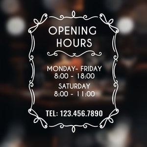 Elegant Custom Business Hours Decal With Sophisticated Border, Business ...