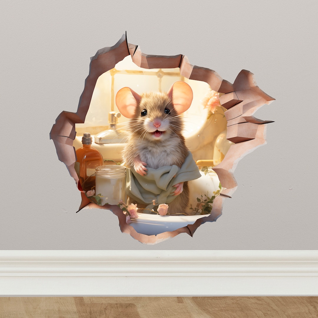Cute Mouse Hole, Mouse Hole Sticker Transparent Vinyl Decal, A Cute ...