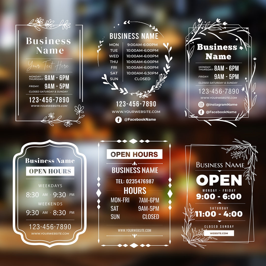 Custom Business Hours Decal, Hours of Operation Decal, Store Hours ...