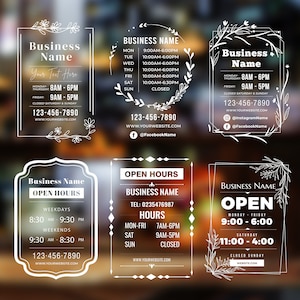 Custom Business Hours Decal, Hours of Operation Decal, Store Hours ...