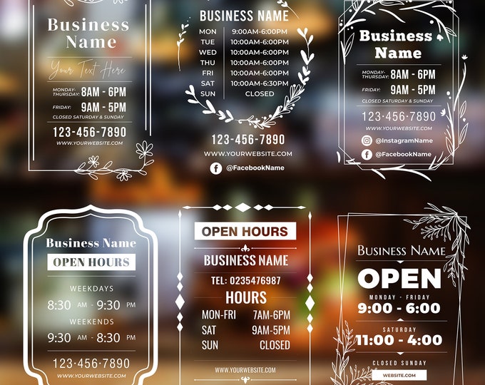 Store Hours Decal Business Hours Sticker Custom Clear Sticker ...