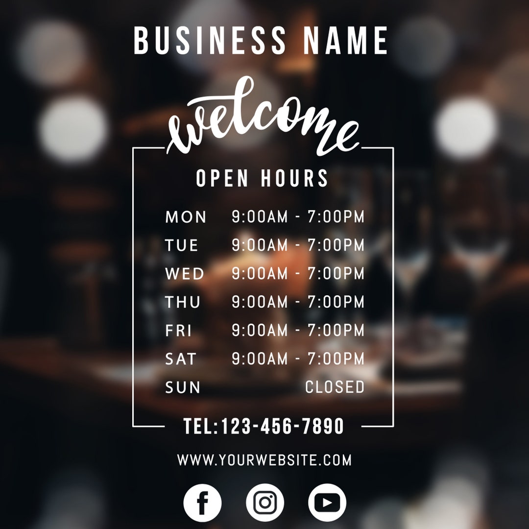 Custom Business Hours Decal, Hours of Operation Decal, Store Hours ...