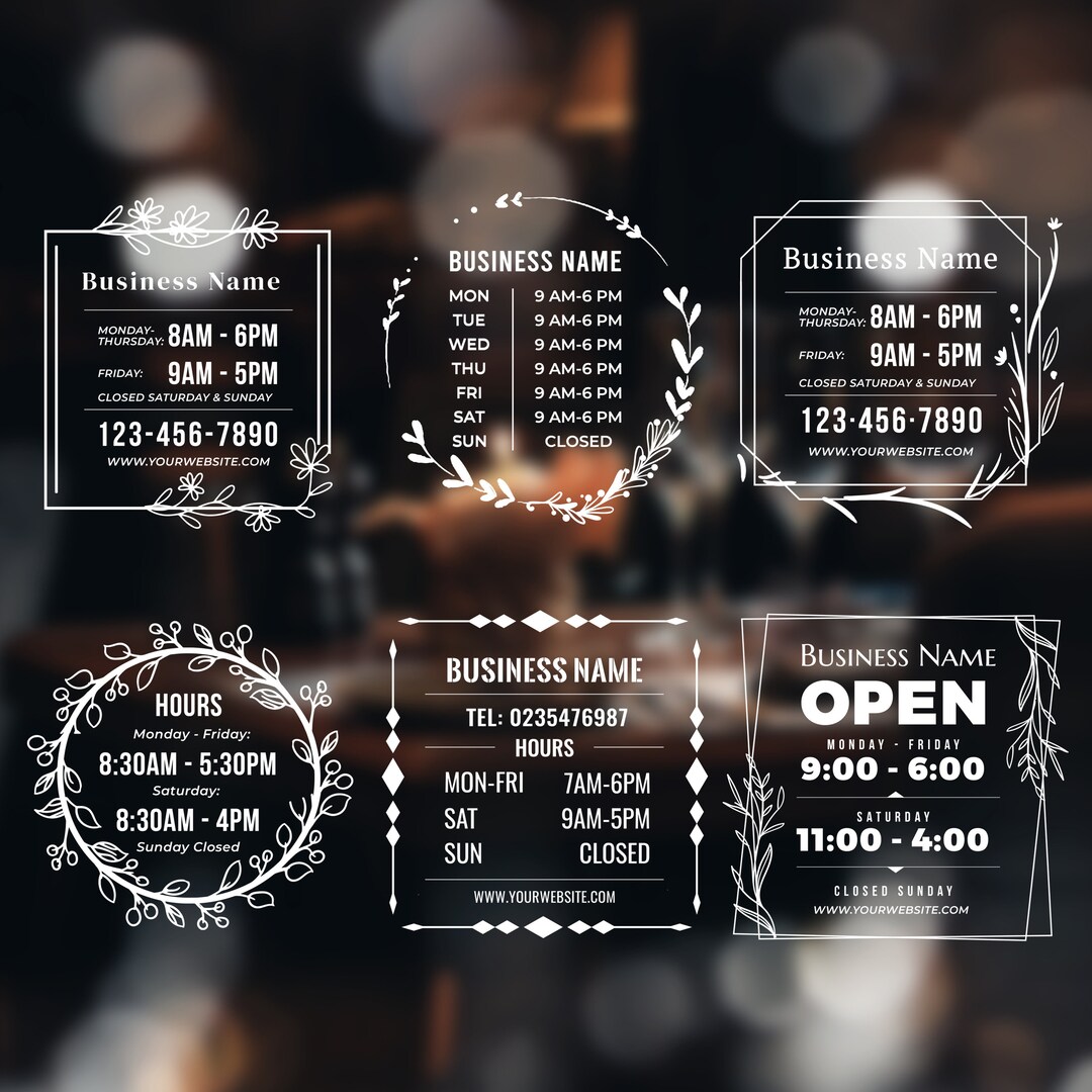 Custom Business Hours Decal, Hours of Operation Decal, Commercial Store ...