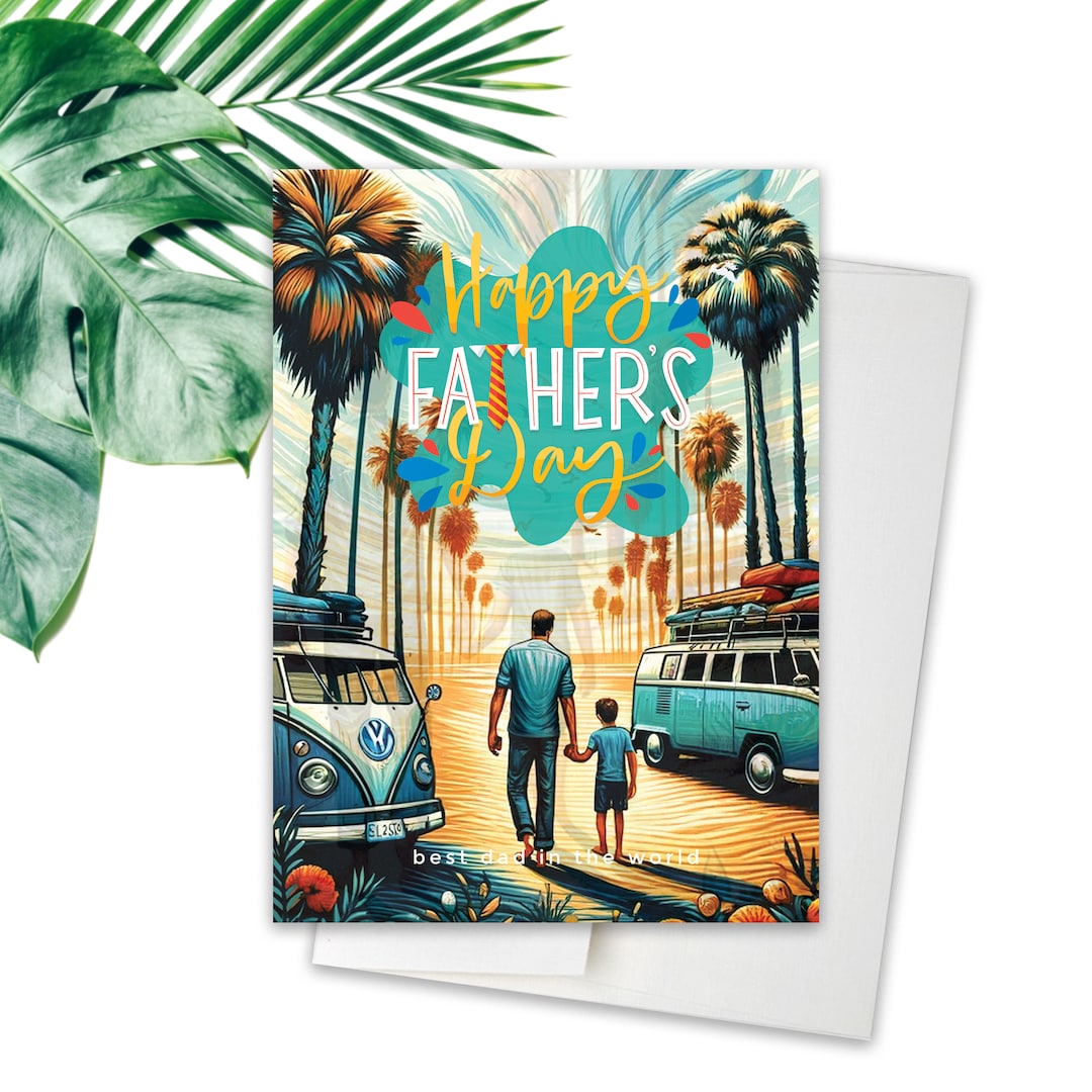 Tropical Beach Father's Day Card - Vintage-inspired Illustration With ...