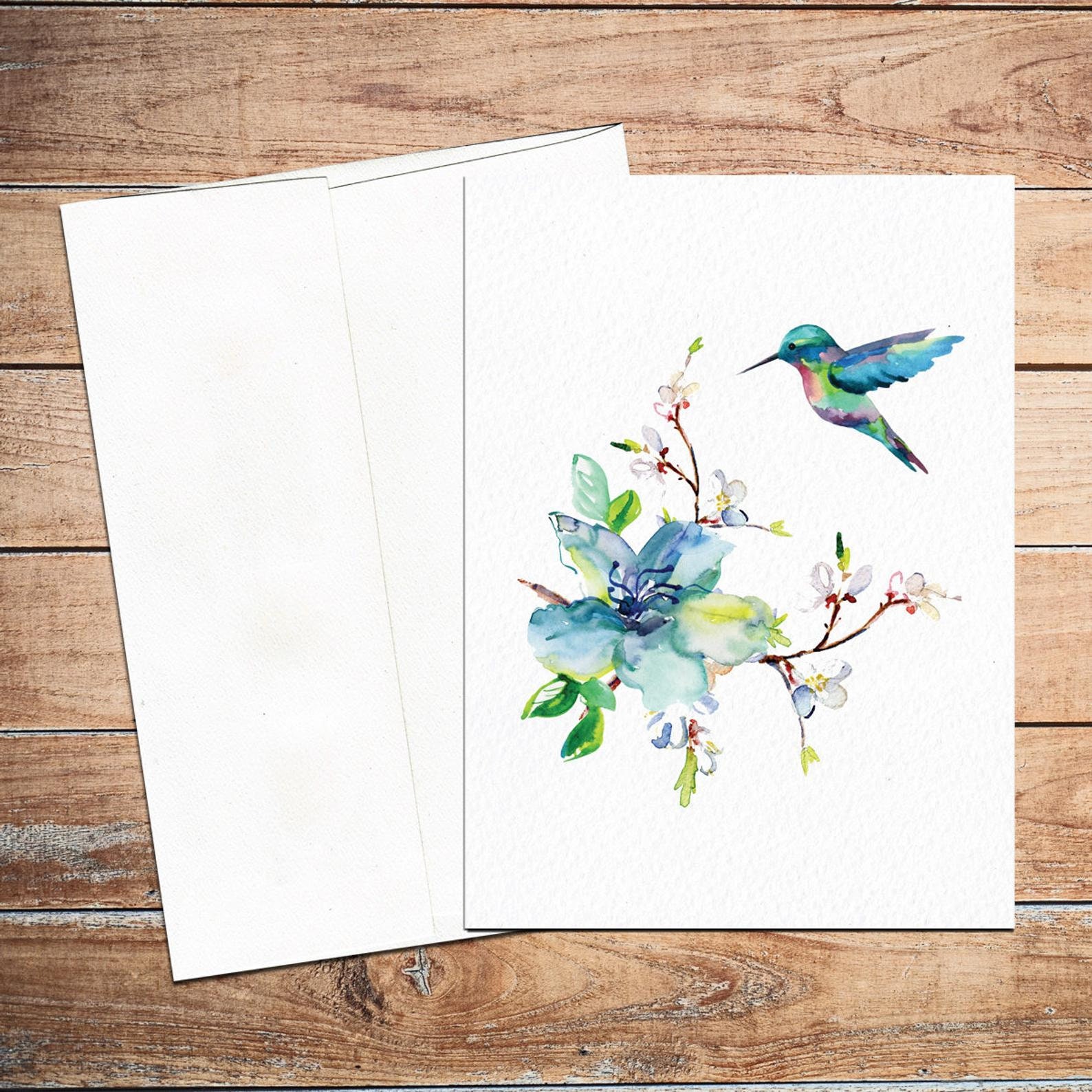 Watercolor Spring Flowers & Hummingbird set of 2 - Etsy