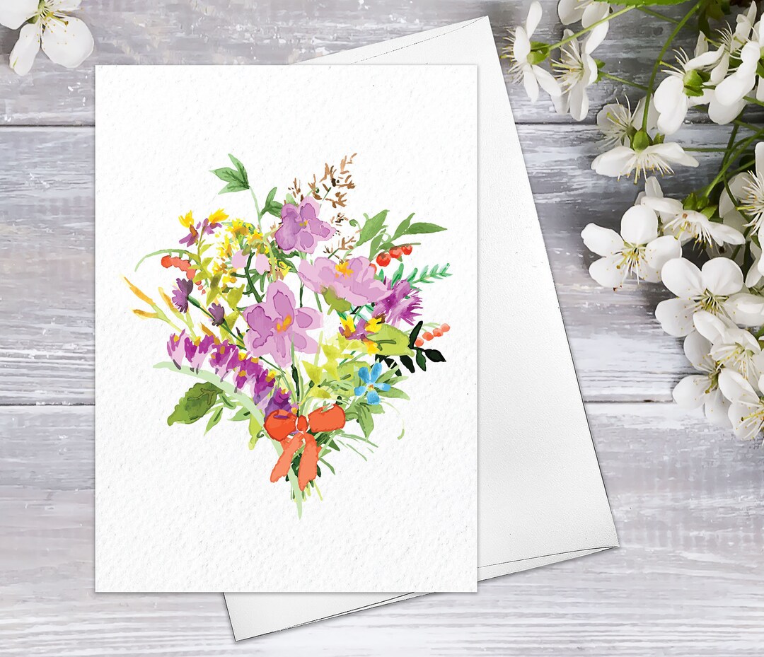 Wildflower Floral Flower Spring Bouquet Watercolour Card Flower ...