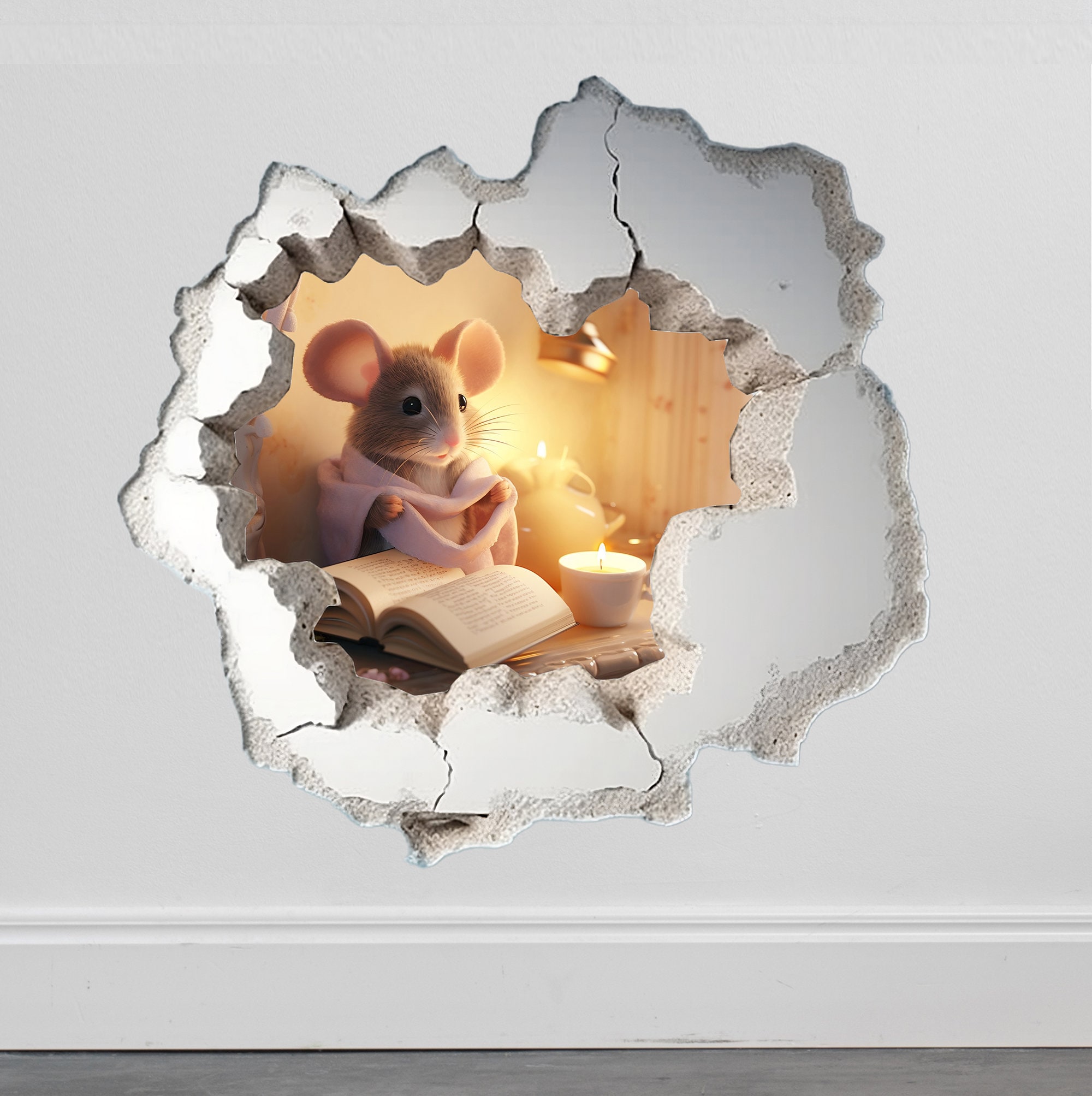 Cute Mouse Hole, Mouse Hole Sticker Transparent Vinyl Decal, A Cute ...