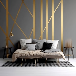 Modern Geometric Wall Decals | Gold Silver Line Stickers | Peel and ...