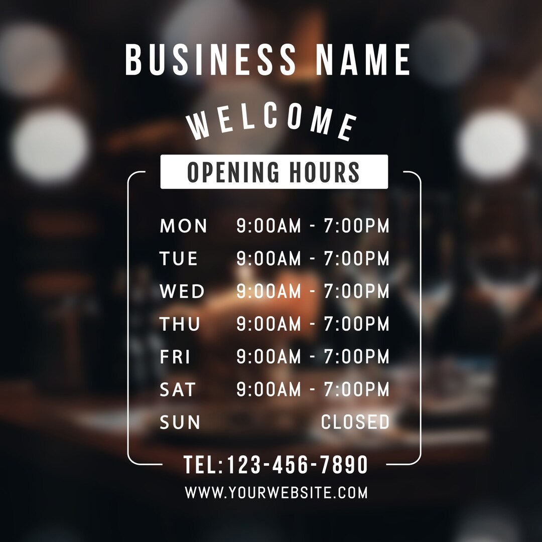 Custom Business Hours, Hours of Operation Decal, Store Hours Window ...